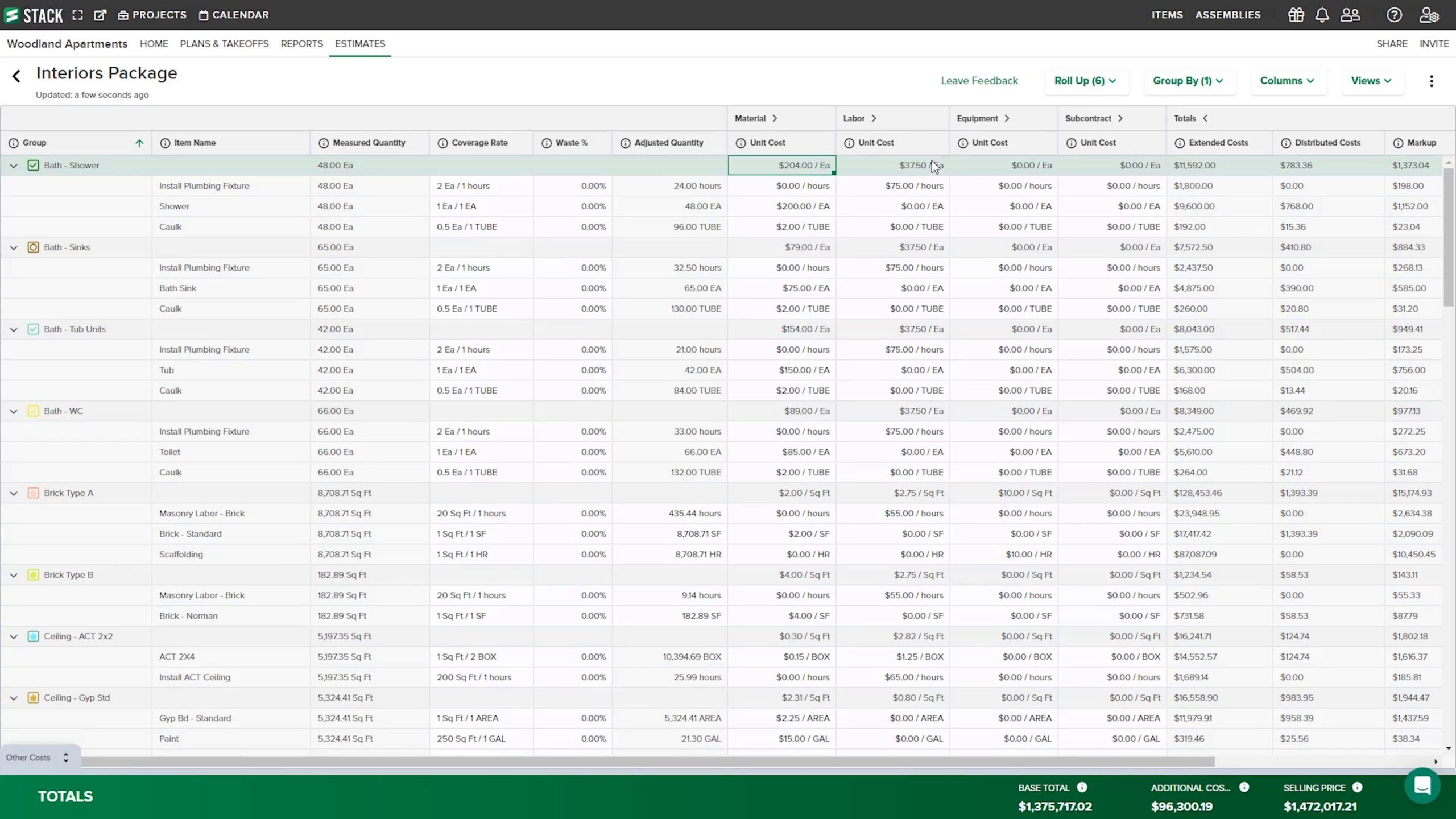 Estimating Unit Costs for Takeoff Groups - STACK Construction Technologies