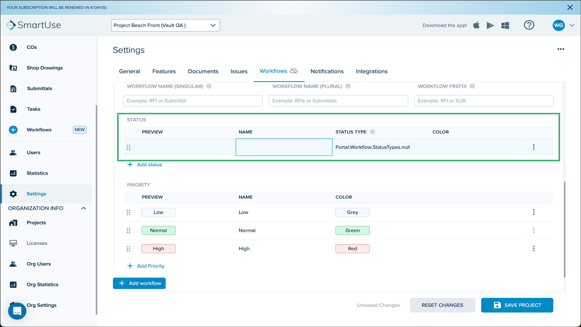 Workflows: Configurable Statuses - STACK Construction Technologies