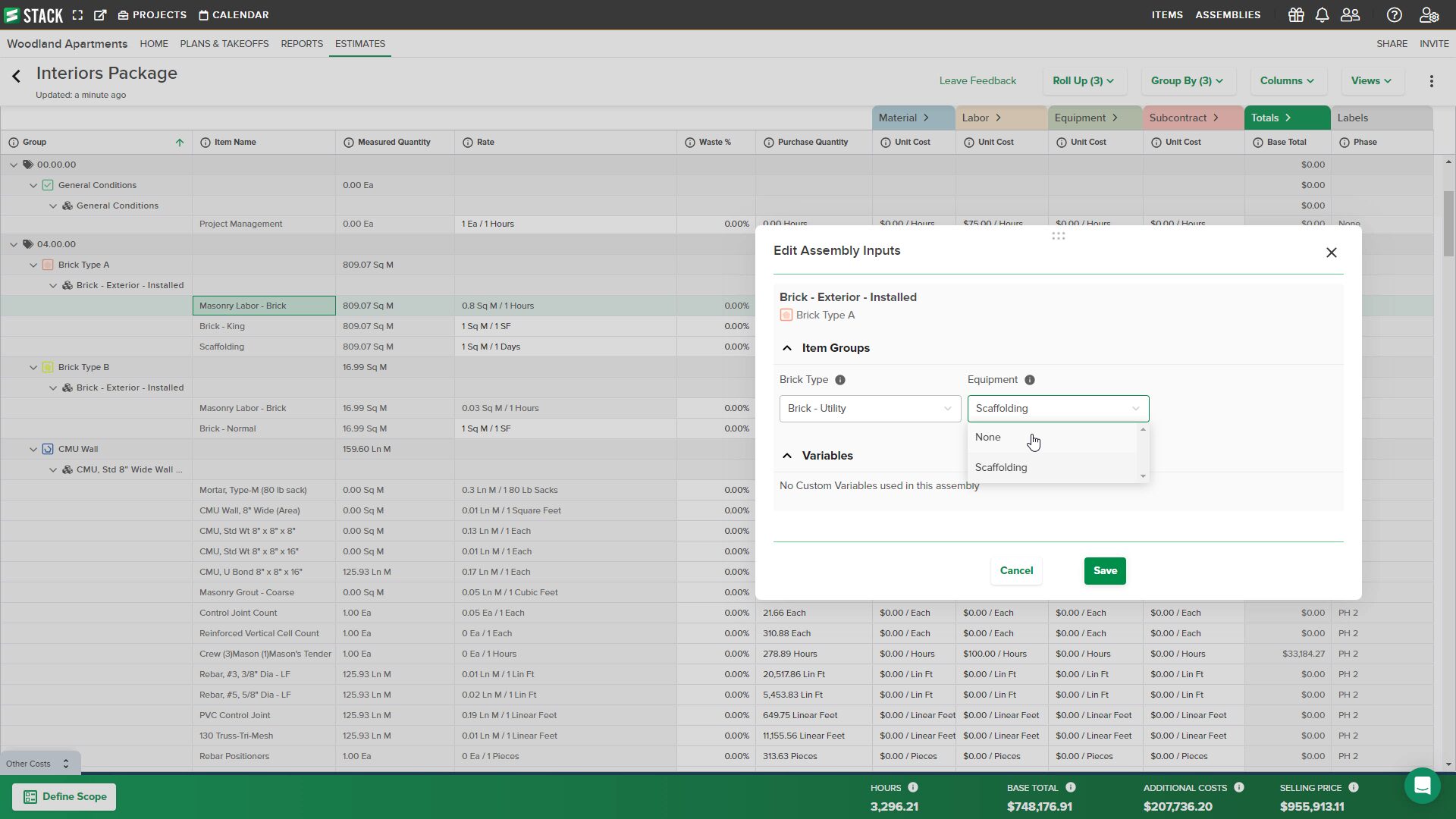 Edit Assembly Inputs in the Estimate Worksheet - STACK Construction ...