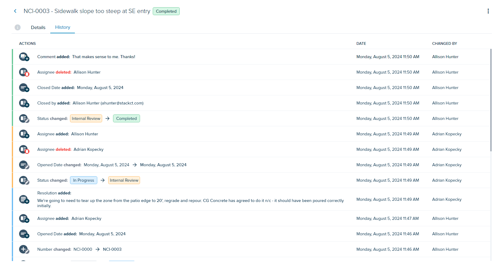 Workflows: History - STACK Construction Technologies