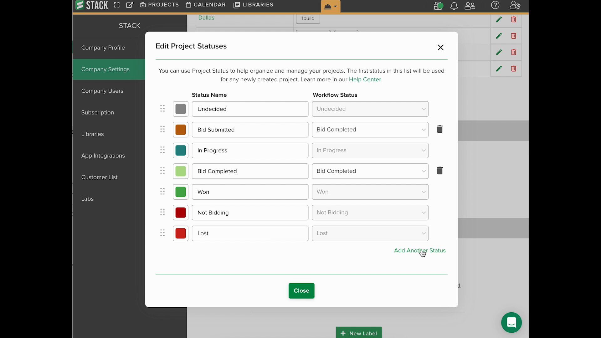 Custom Project Statuses - STACK Construction Technologies