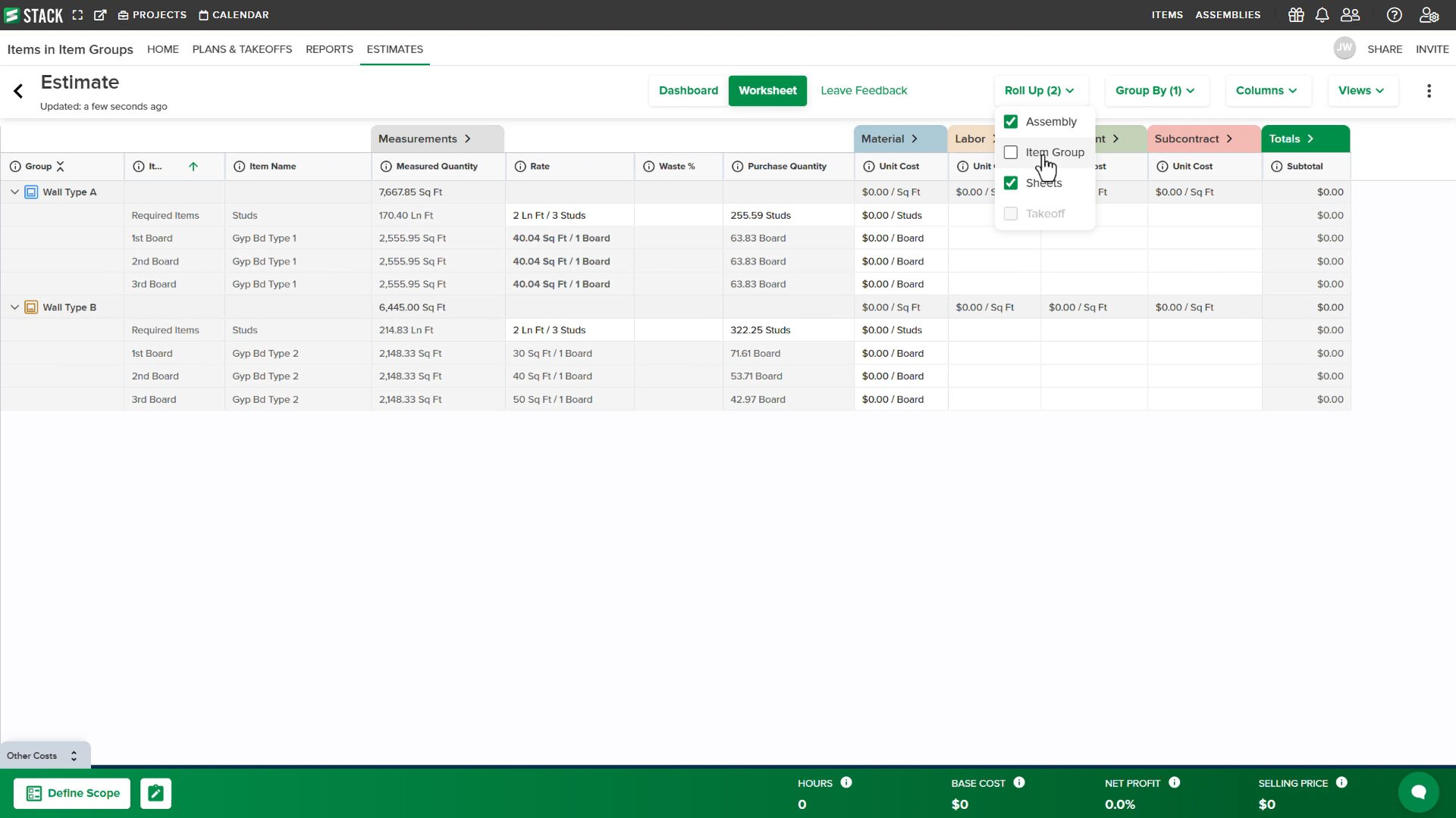 Item Group Rollouts - STACK Construction Technologies