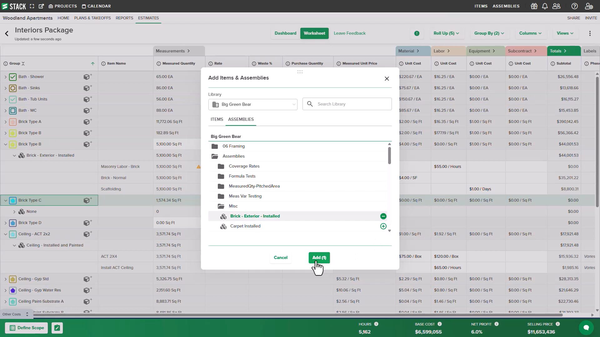 Add Items and Assemblies Directly in the Estimate - STACK Construction Technologies