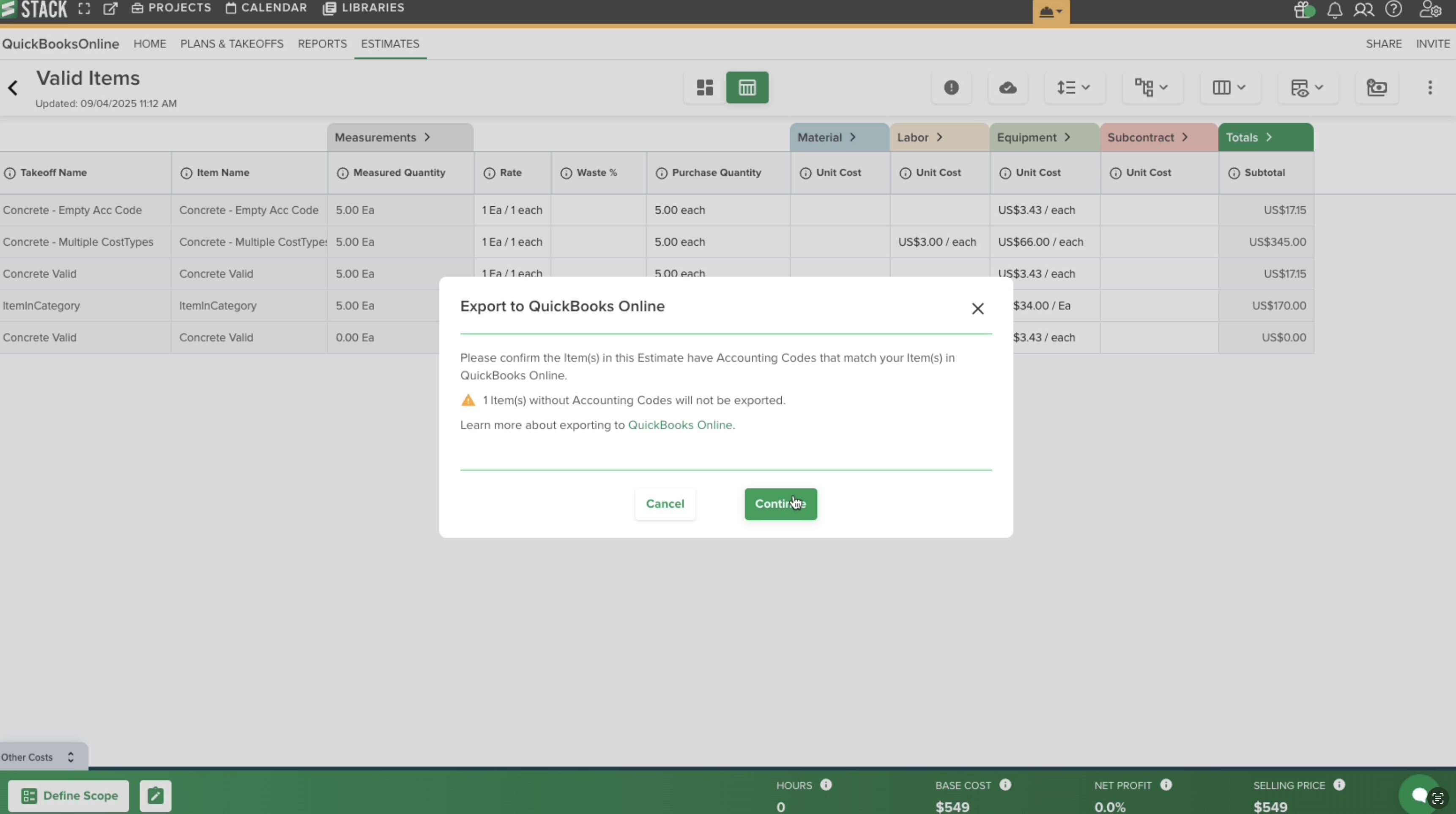 Intégration de QuickBooks Online avec la feuille d'estimation - STACK Construction Technologies